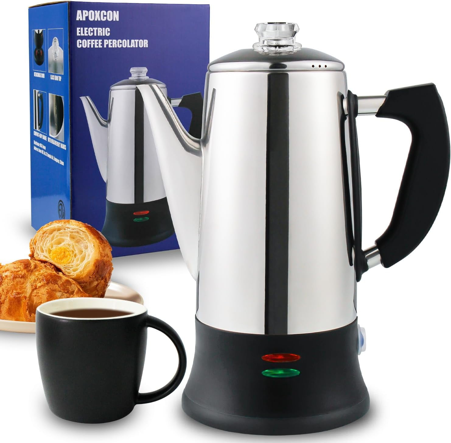 Electric Coffee Percolator Stainless Steel Coffee Maker with Heat ...