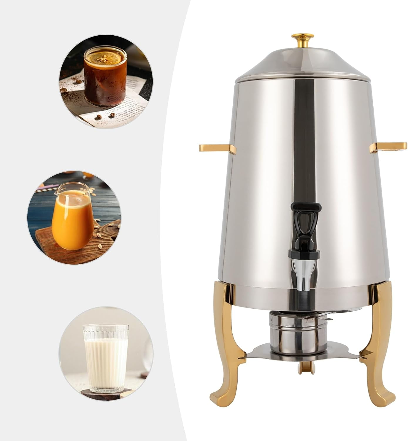 Electric Coffee Urn with Fuel Holder 2-Way Continuous Heating, 3.4 ...