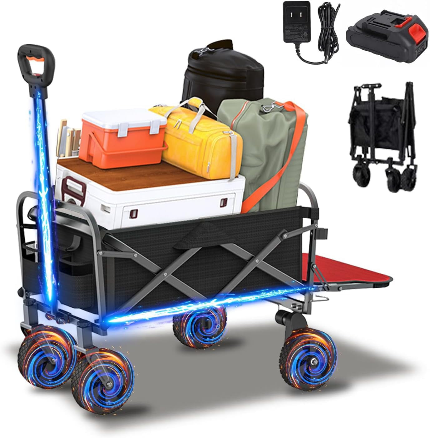 Electric Collapsible Folding Wagon Carts, 220 Lbs Battery Max Load ...