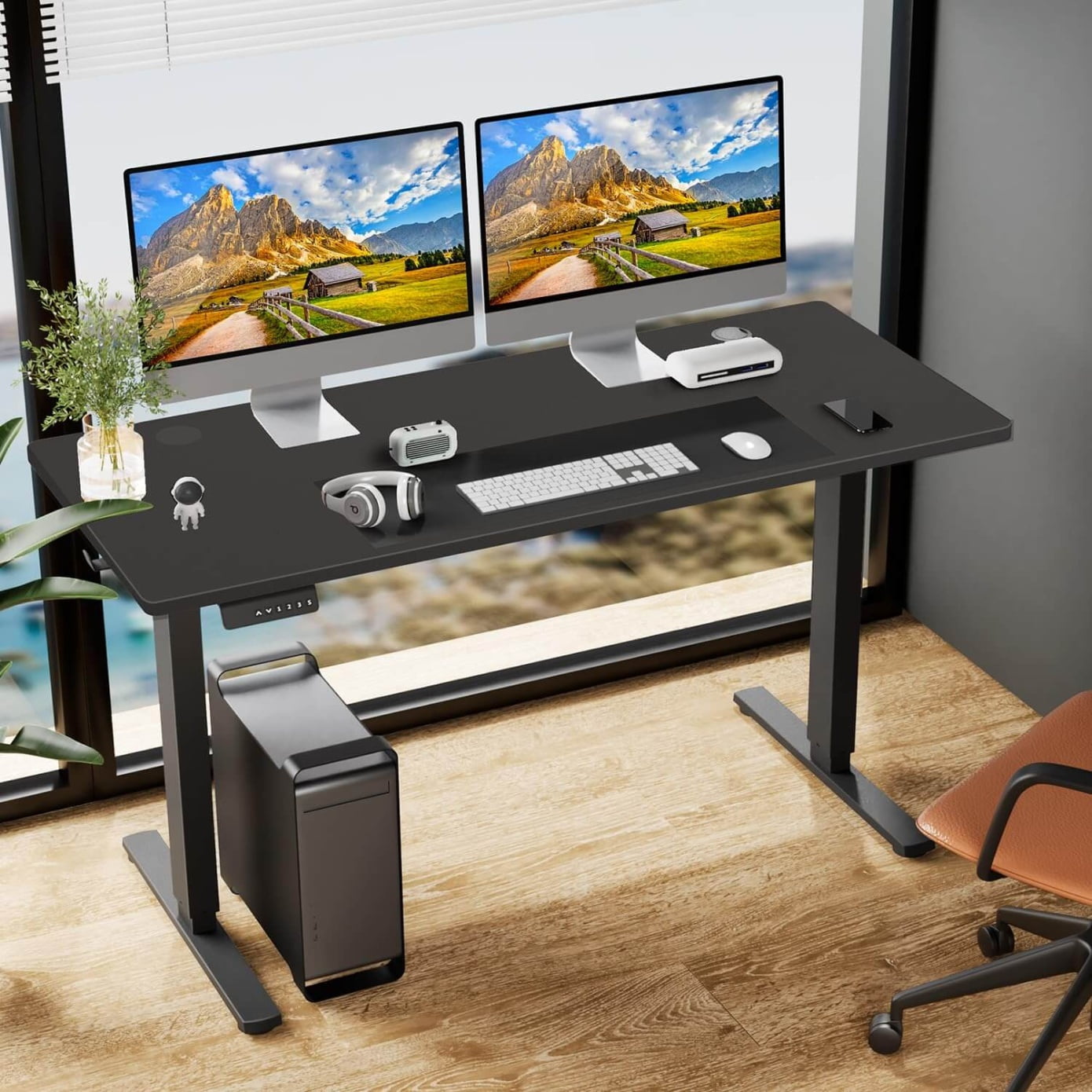 Electric Computer Desk, Wood Height Adjustable Standing Desk with ...