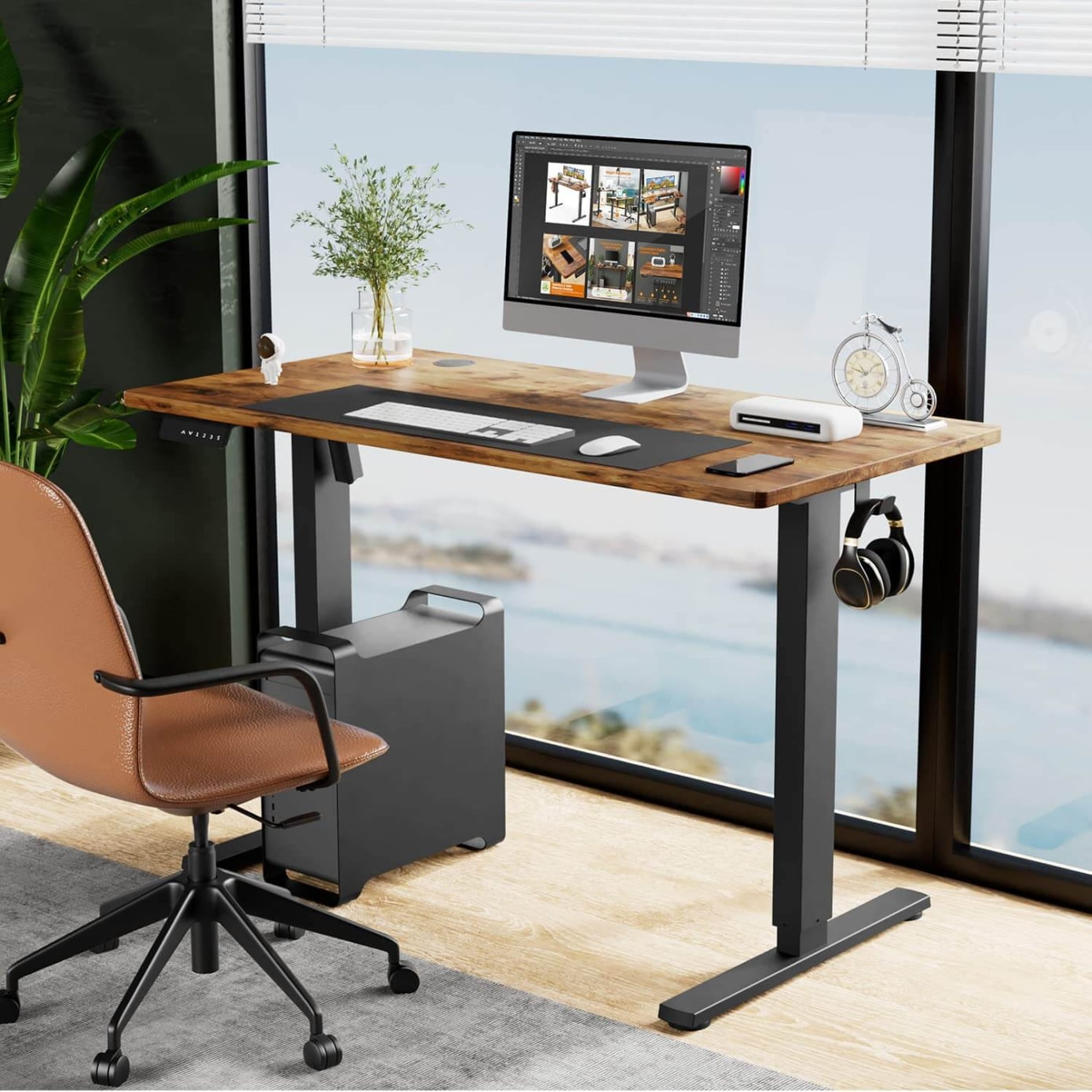 Electric Computer Desk, Wood Height Adjustable Standing Desk with ...