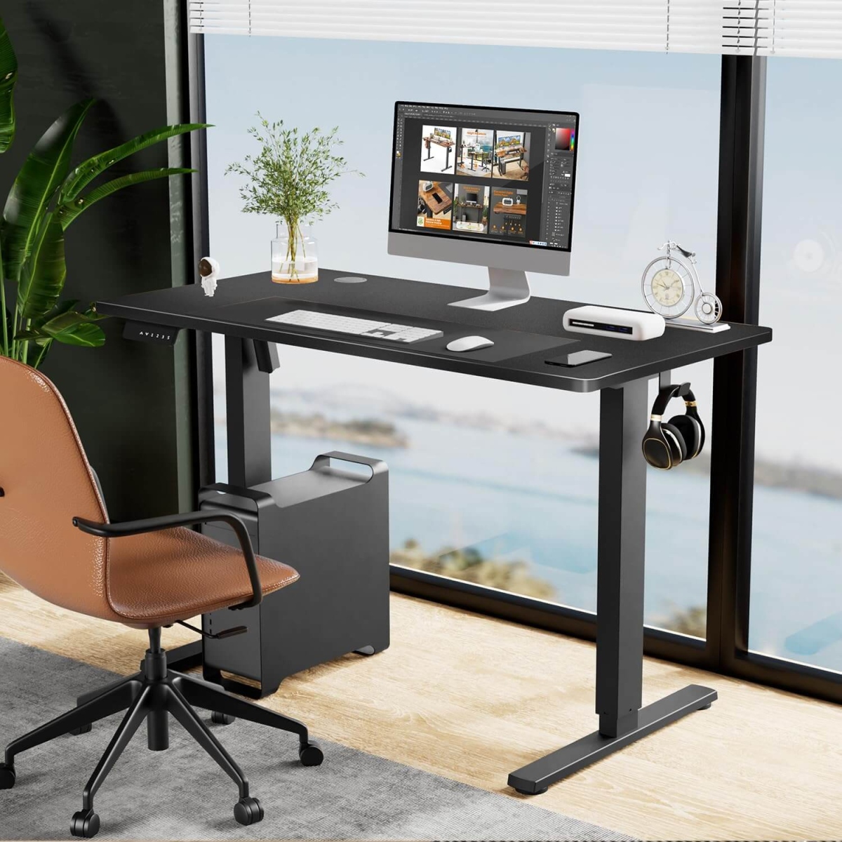 Electric Computer Desk, Wood Height Adjustable Standing Desk with ...