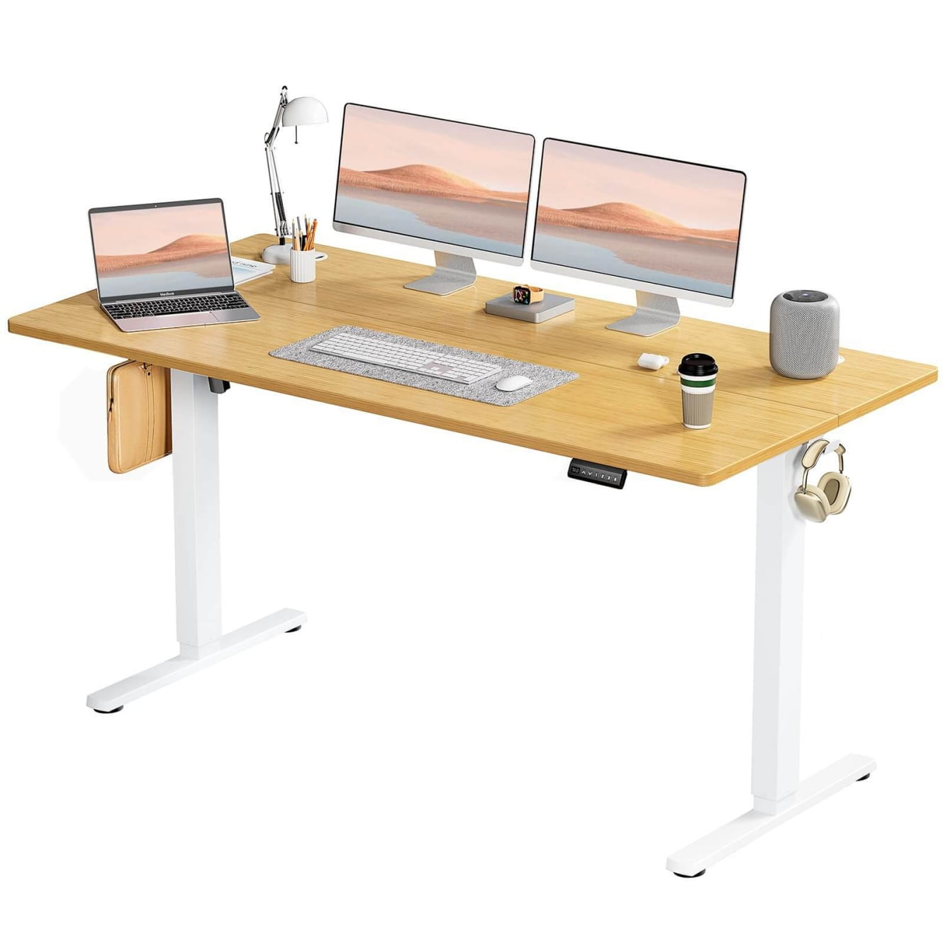 Electric Computer Desk, Wood Height Adjustable Standing Desk with ...
