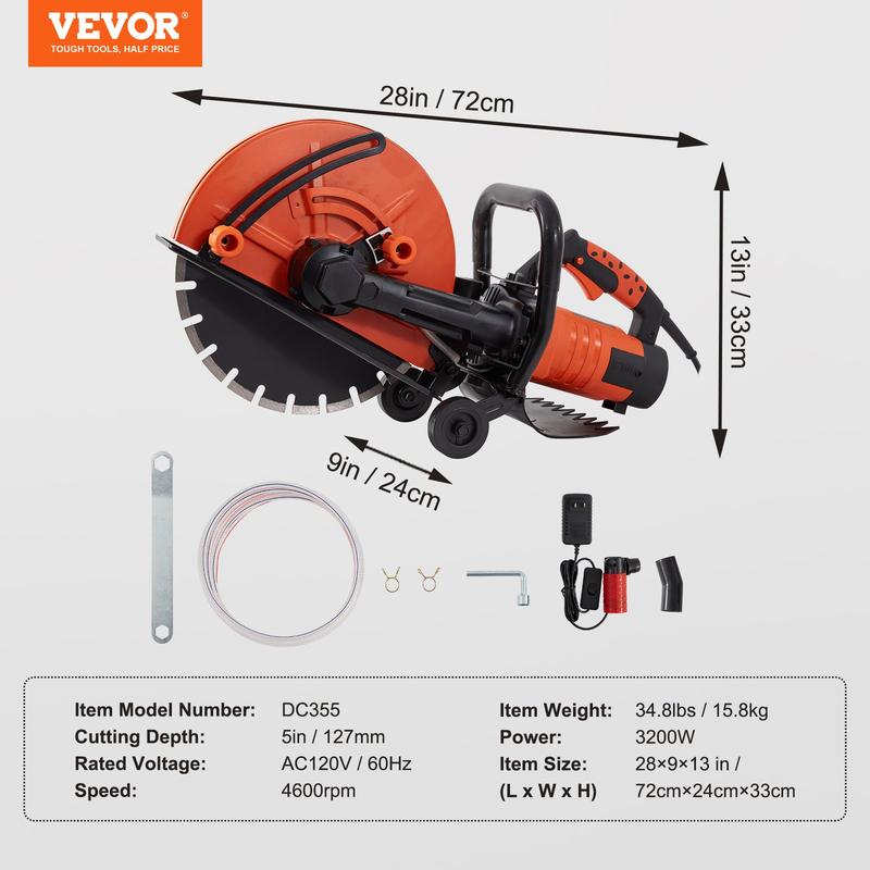 Electric Concrete Saw, 16 in, 3200 W 15 A Motor Circular Saw Cutter ...