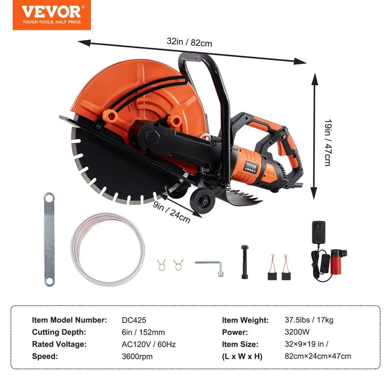 Electric Concrete Saw, 16 in, 3200 W 15 A Motor Circular Saw Cutter ...