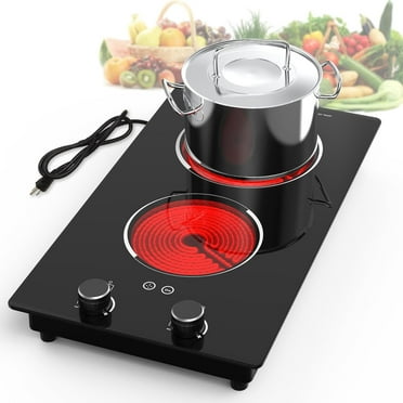 SKYSHALO 24" Electric Cooktop, 1800W 2 Burners Ceramic Glass Stove Top ...