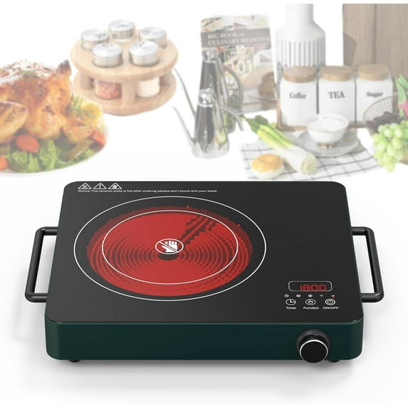 Electric Cooktop, 1800W Single Burner Induction Cooktop with 9 Power ...