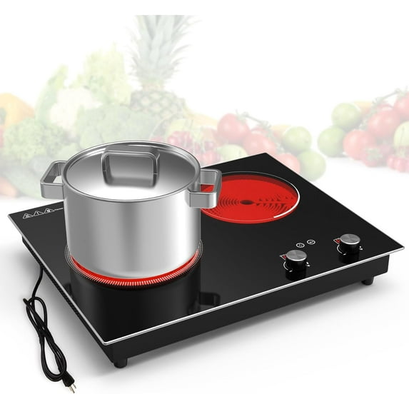 Electric Cooktop,2100W Built-in & Countertop 2 Burner Electric Cooktop ...