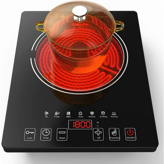 Electric Cooktop, Portable Cooktop 1800W Single Burner Stove with LED ...