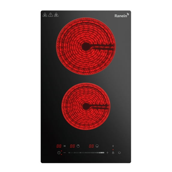 Electric Cooktop with 2 Burners, 12 inch 3000W 240V Ceramic Panel ...