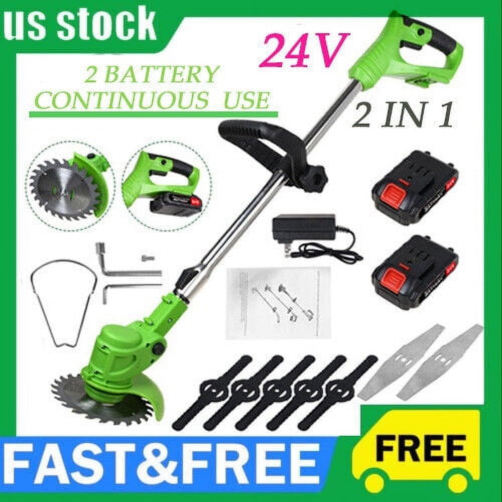 Electric Cordless Grass String Trimmer and Lawn Edger with 2 Batteries ...
