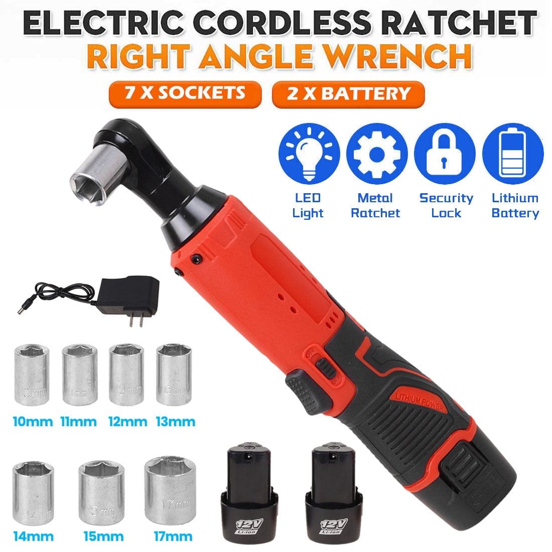 Electric Cordless Ratchet 3/8" 12V Right Angle Wrench Impact Power Tool ...