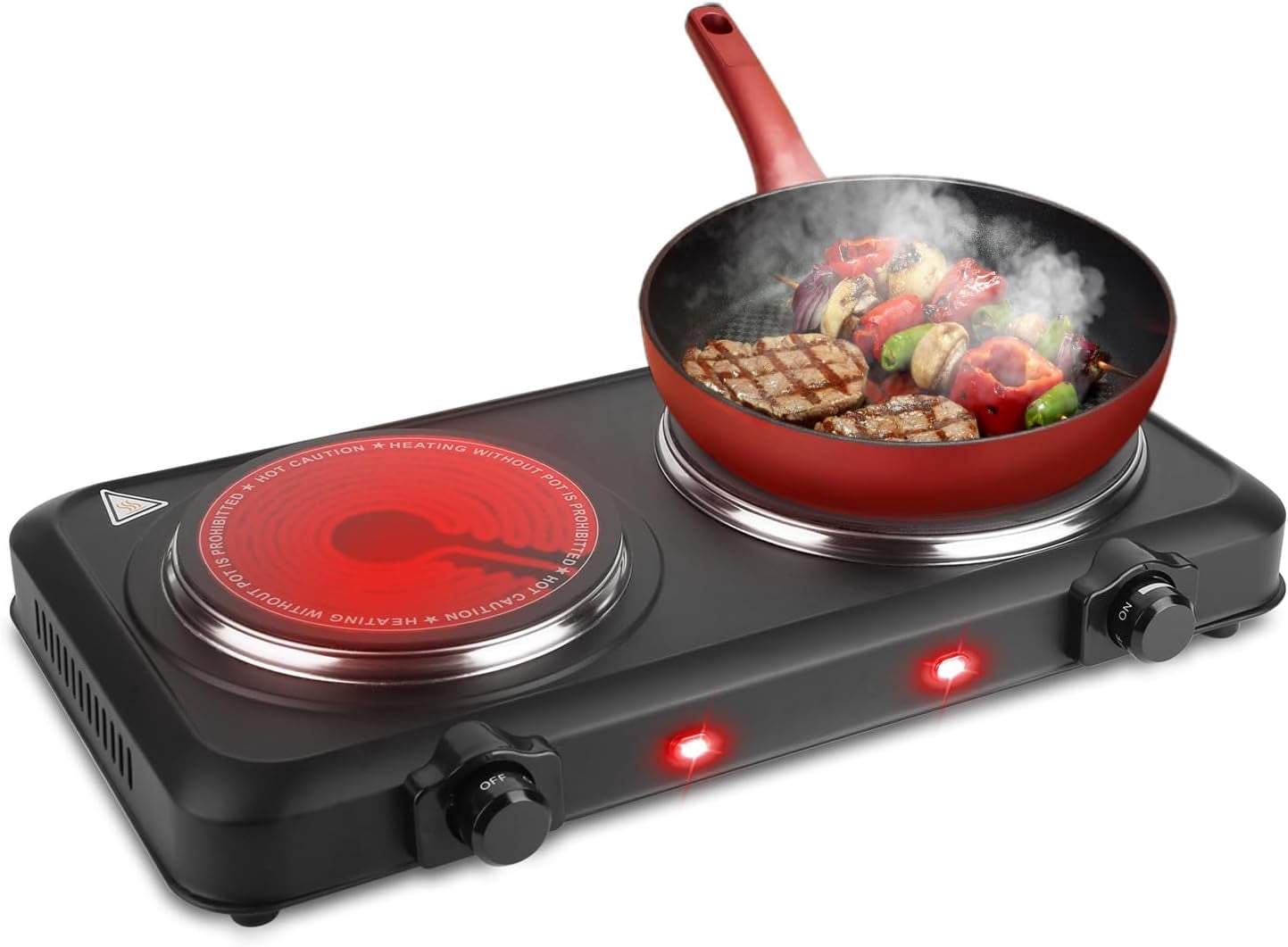 Electric Countertop Double Burner, 1800W Cooktop with Glass Hot Plate ...