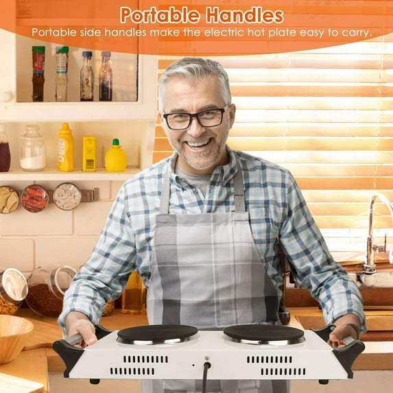 Electric Countertop Double Burner, 2000W Cooktop with Cast Iron Hot ...