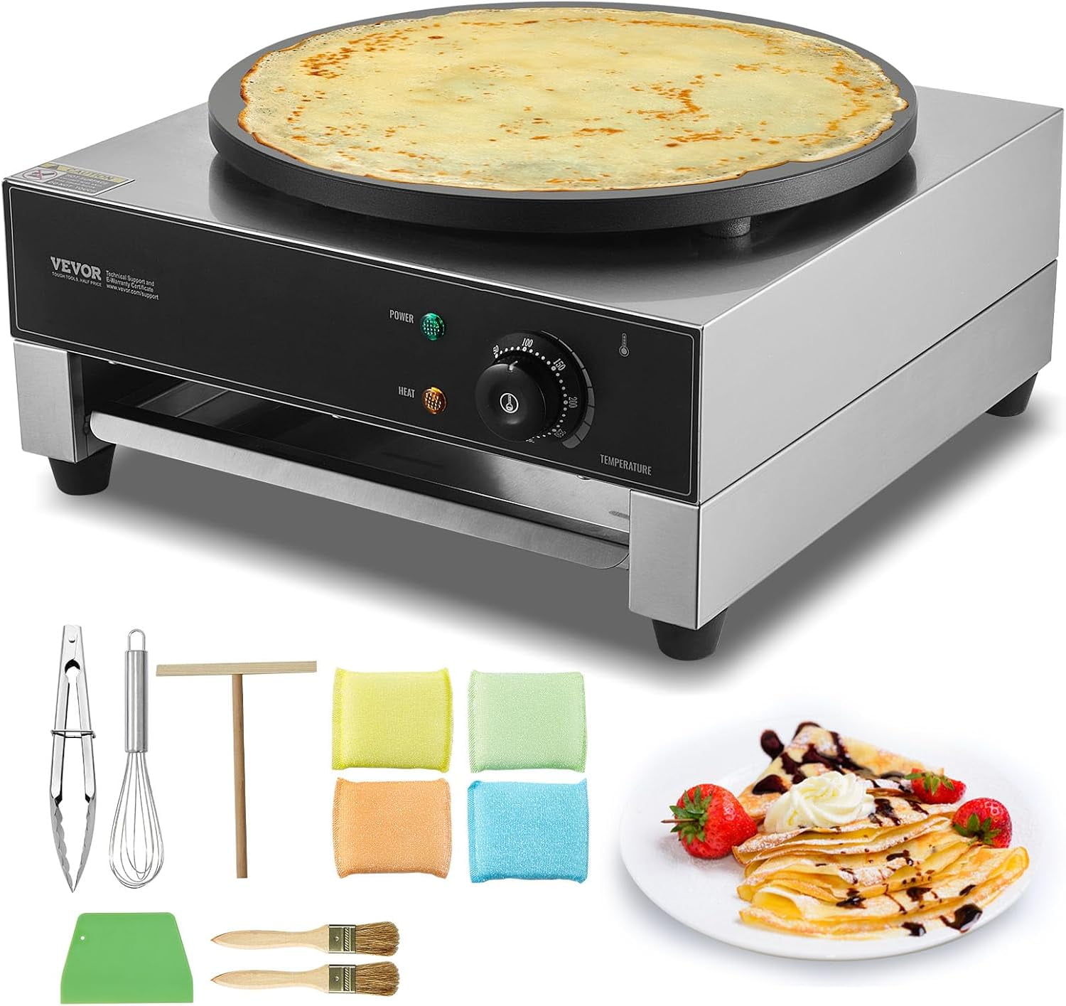 Electric Crepe Maker, 16-Inch Commercial Crepe Machine, 1700W Flat ...