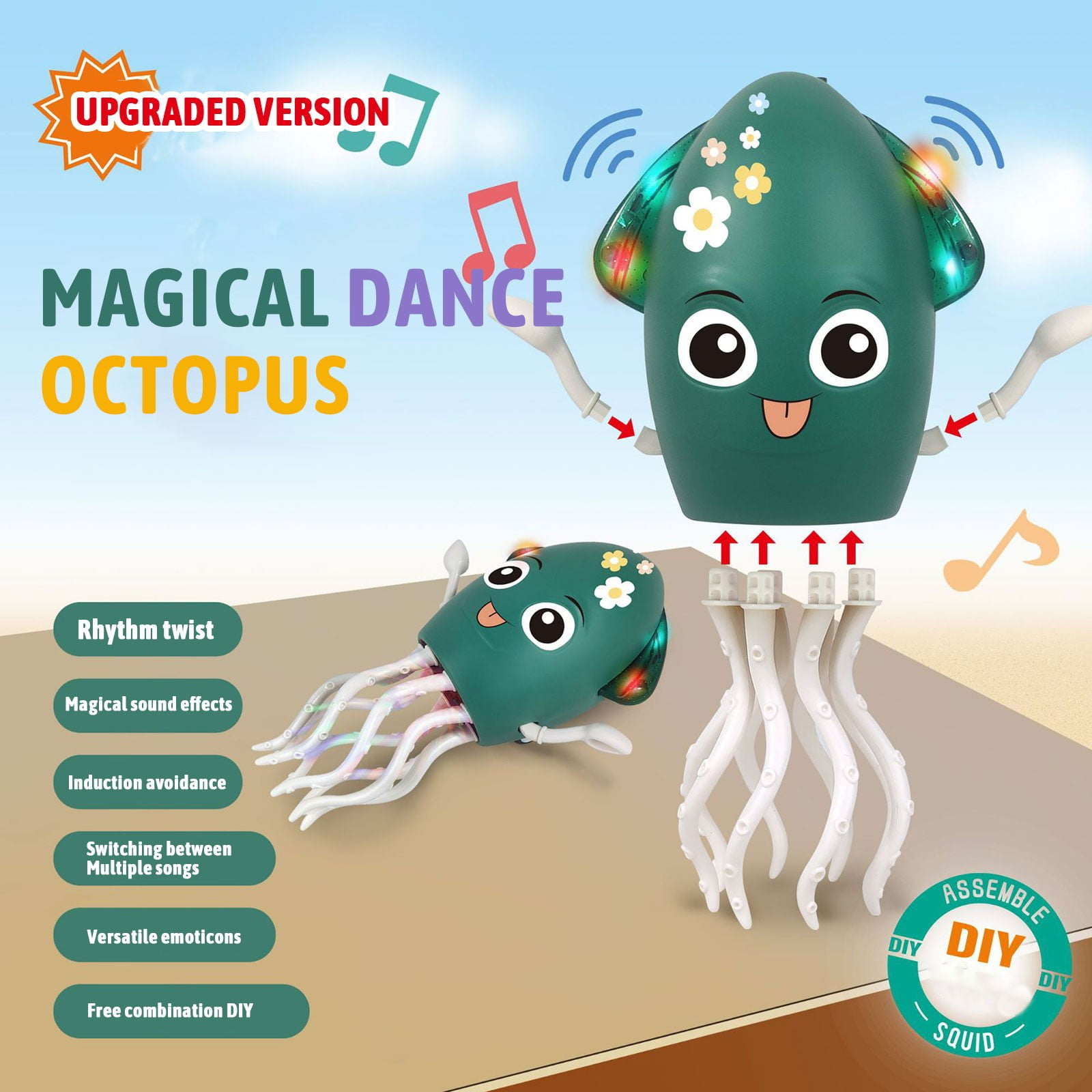 Electric Dancing Octopus Toys,9 Inch Funny Octopus Toy Auto-Dance Toys ...