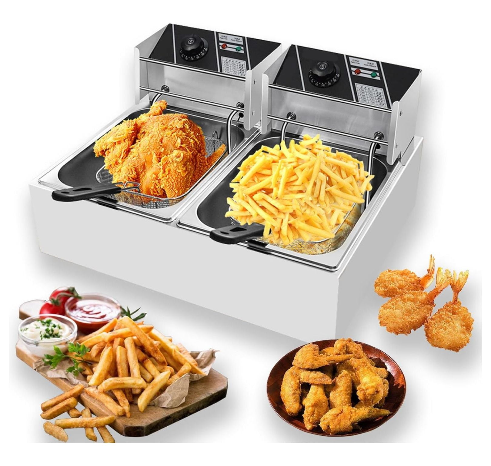 Electric Deep Fryer 110V 2 x 6.35 Qt Removable Baskets Stainless Steel ...