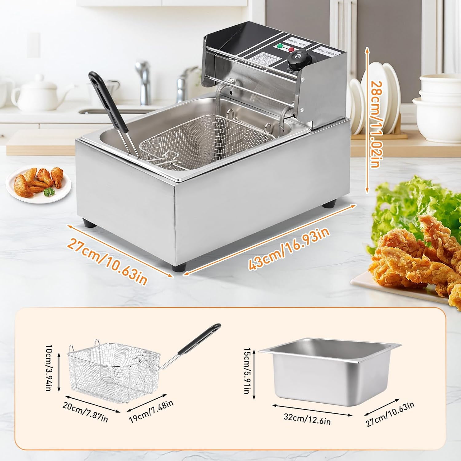 Electric Deep Fryer – 6L Large Capacity Deep Fryer with Detachable ...
