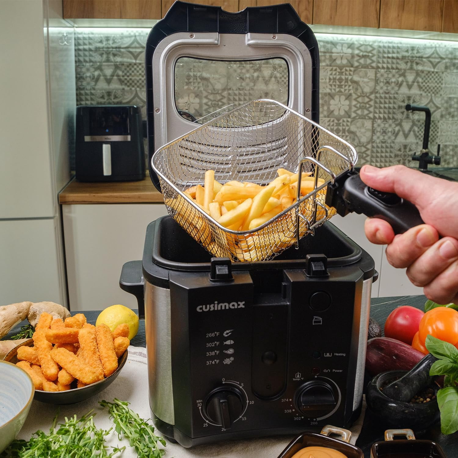 Electric Deep Fryer for Home Use, 2.5 Liter 1500W Small Deep Fryer with ...