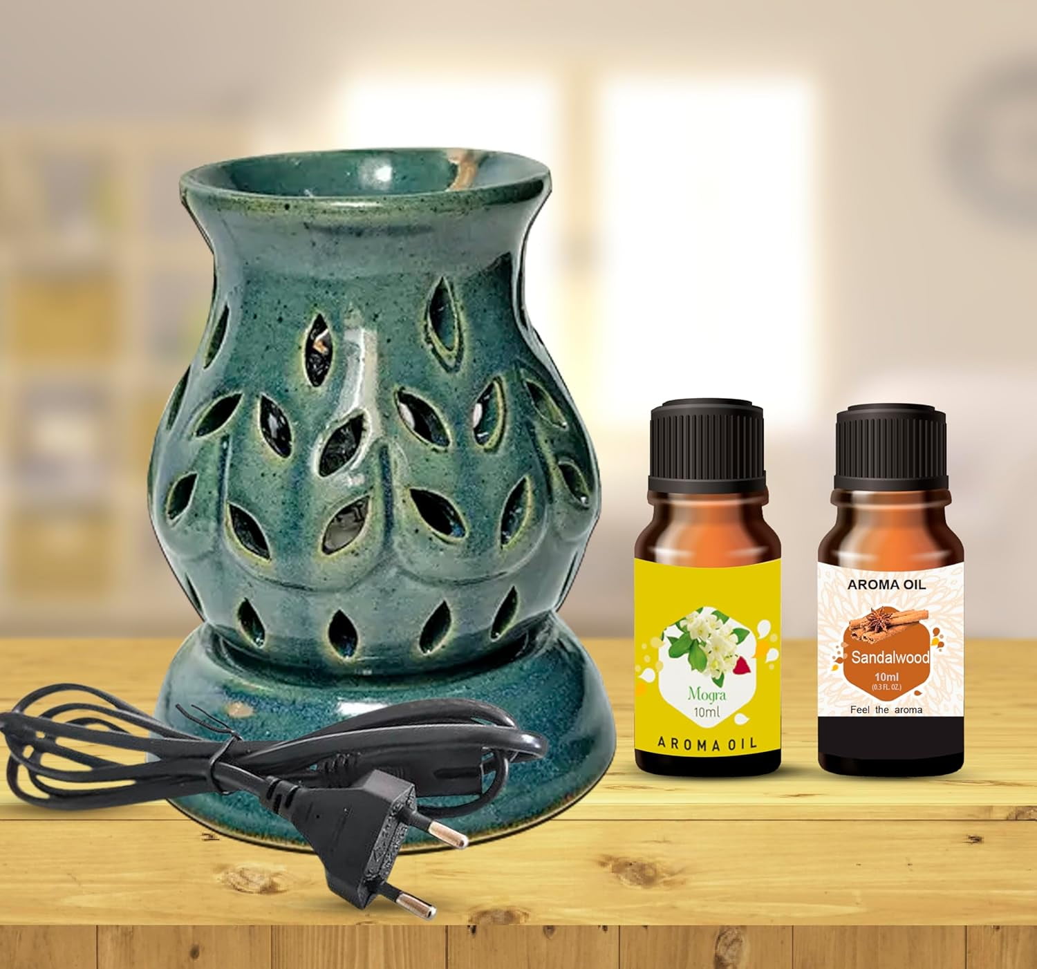 Electric Diffuser Aroma Oil Burner with Mogra Sandalwood Fragrance Oil ...