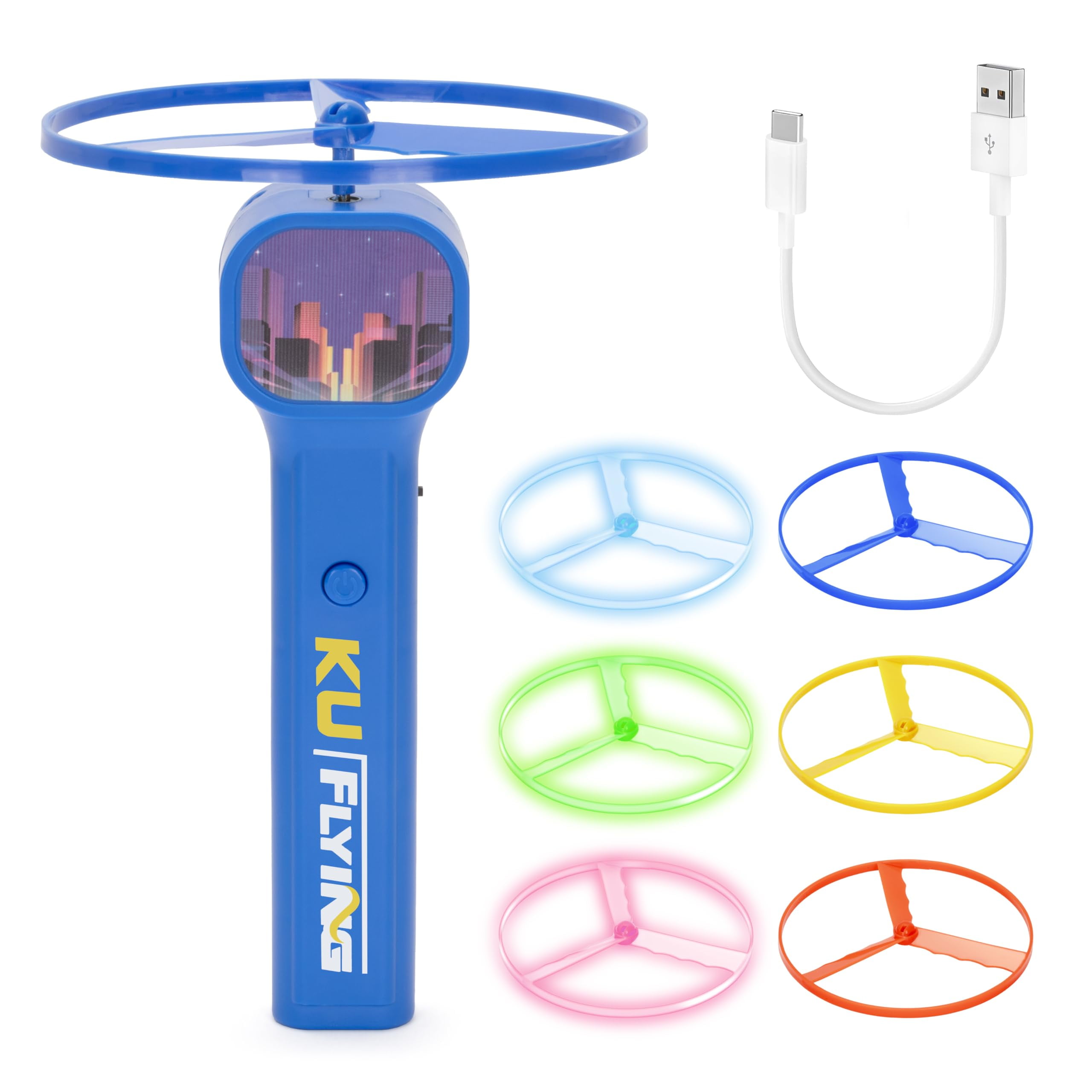 Electric Disc Launcher with 6 Flying Spinners, Glow in The Dark ...