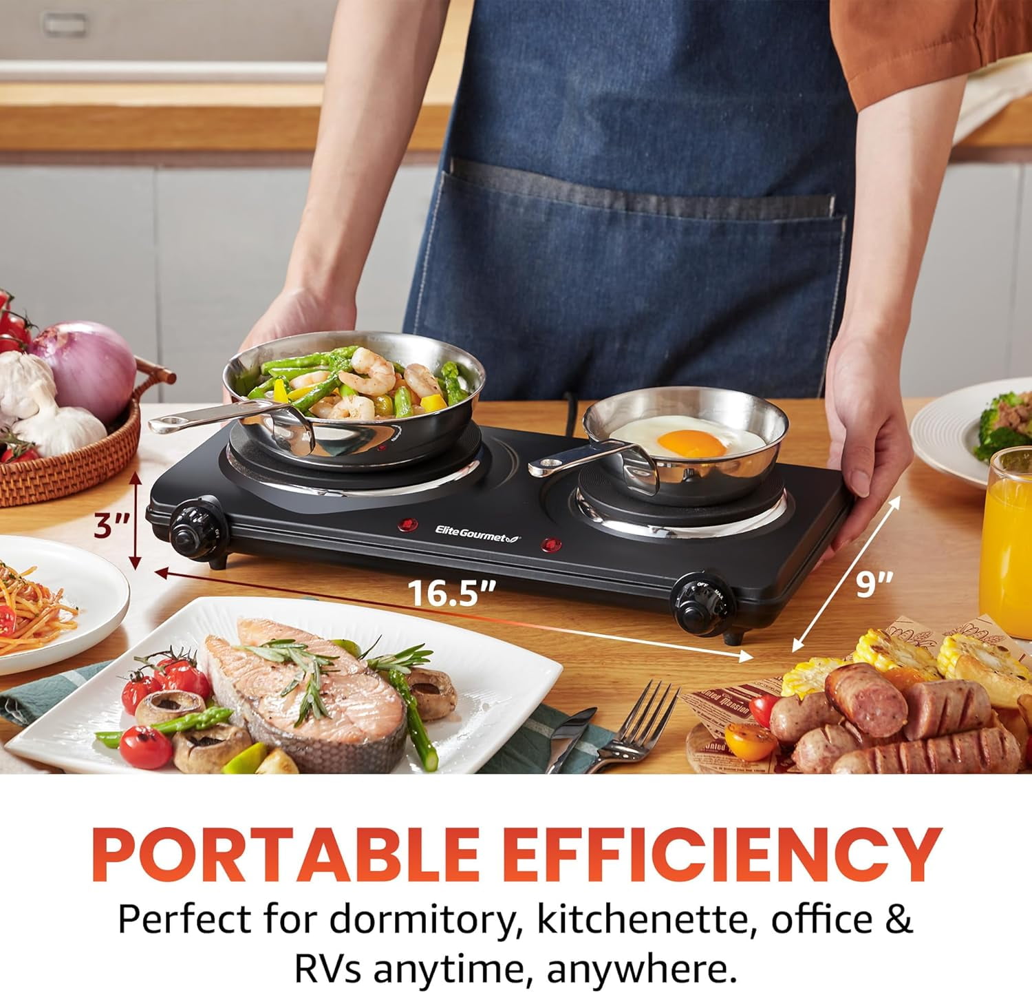 Electric Double Cast Iron Burner, 1500 Hot Plate with Temperature ...