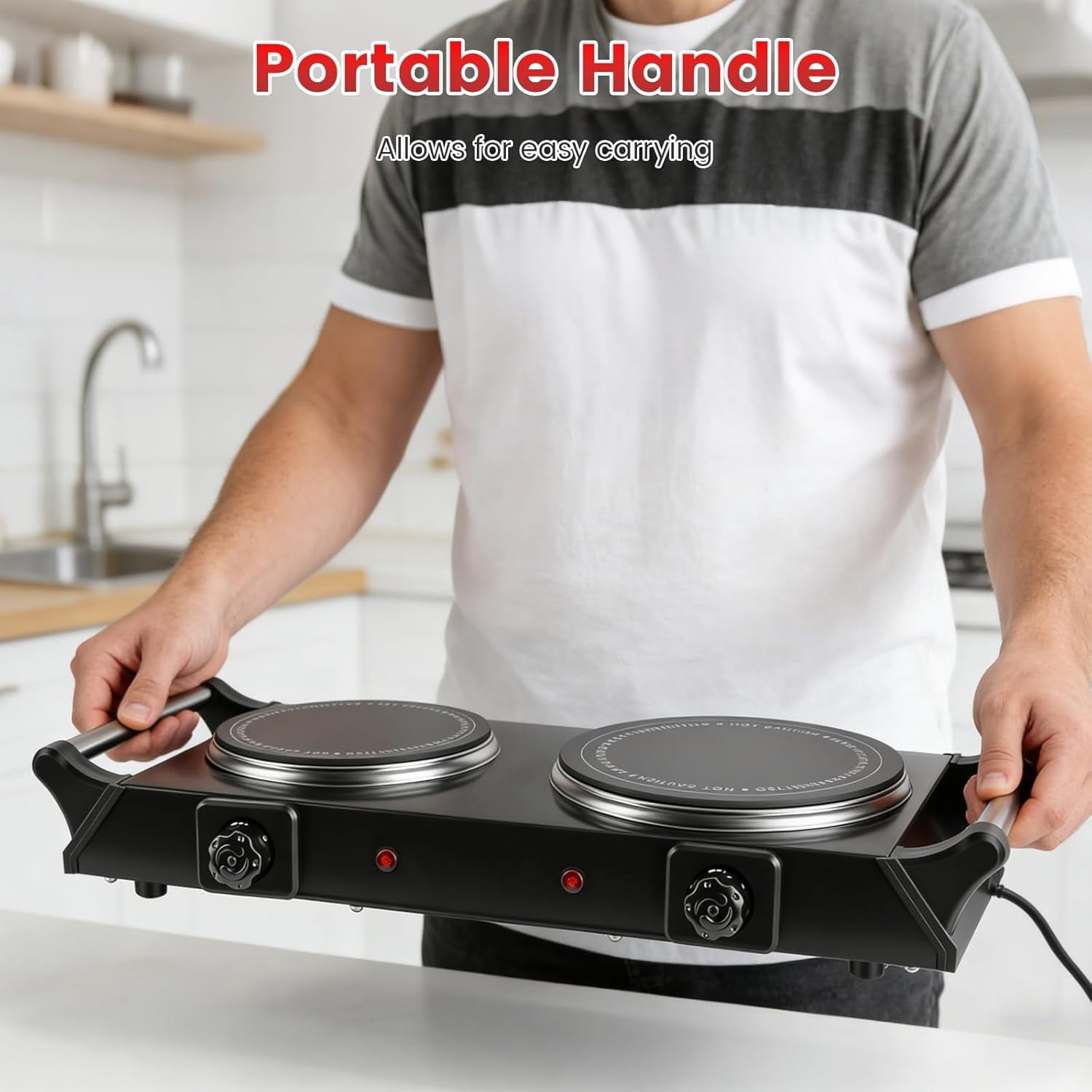 Electric Double Burner, Silicon Crystal Glass Hot Plate Cooktop with 5 ...