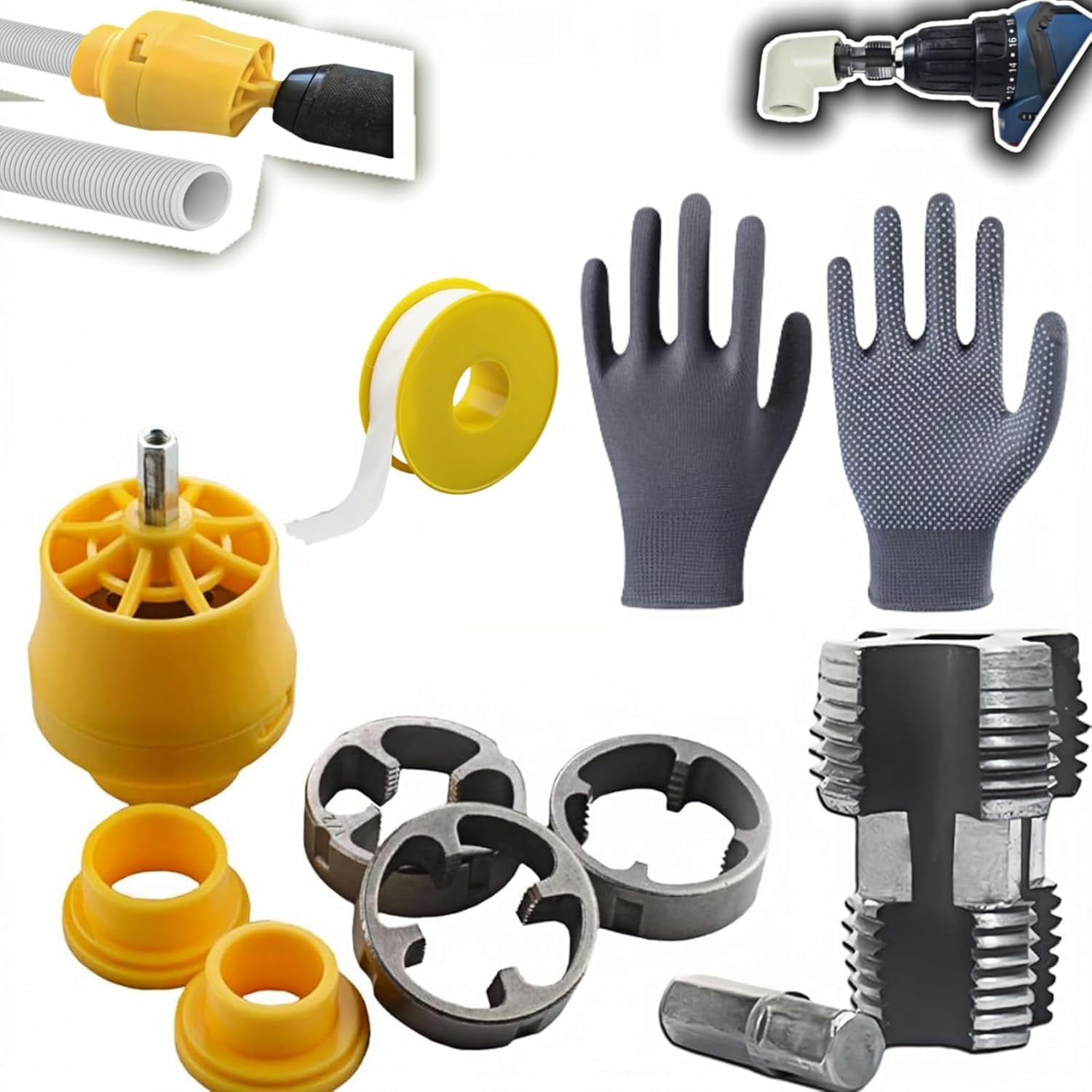 Electric Drill Compatible PVC Pipe Threader Kit with 3 Dies - 1/2", 3/4 ...