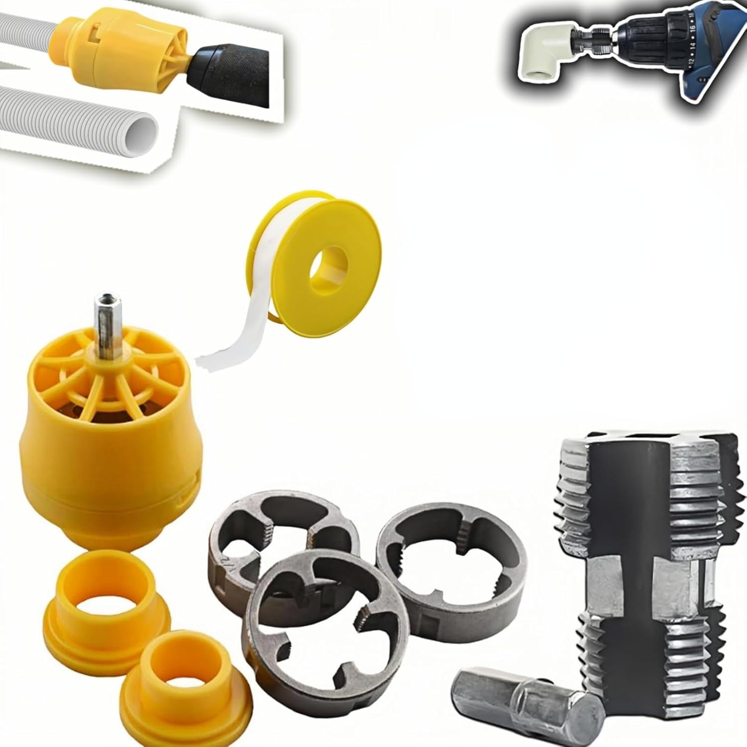 Electric Drill Compatible PVC Pipe Threader Kit, PVC Pipe Threader with ...