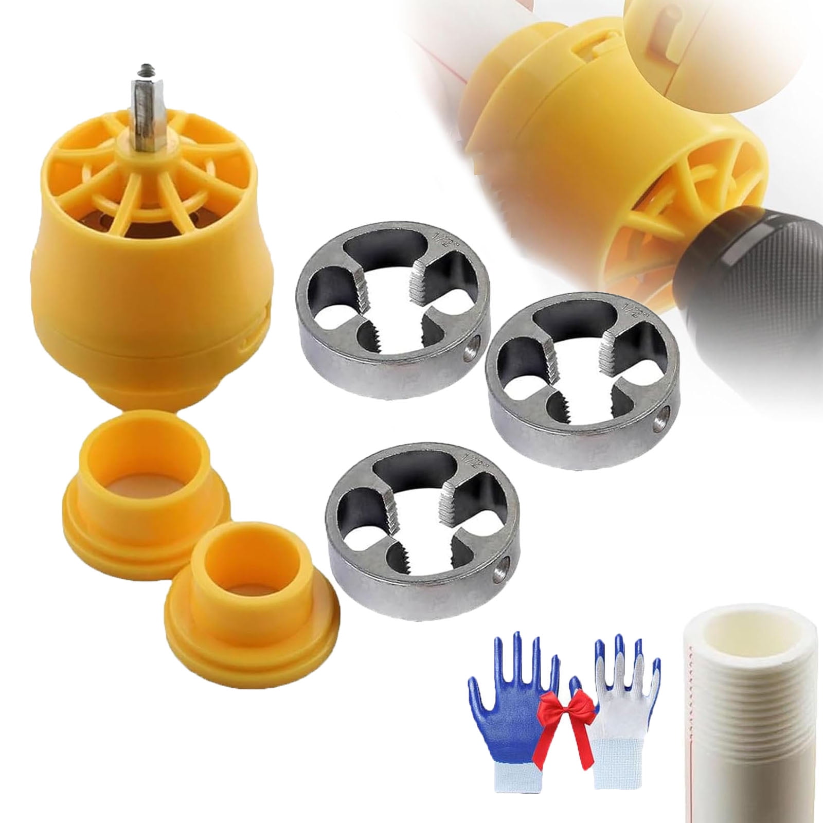 Electric Drill Compatible PVC Pipe Threader Kit, PVC Thread Maker Tool ...