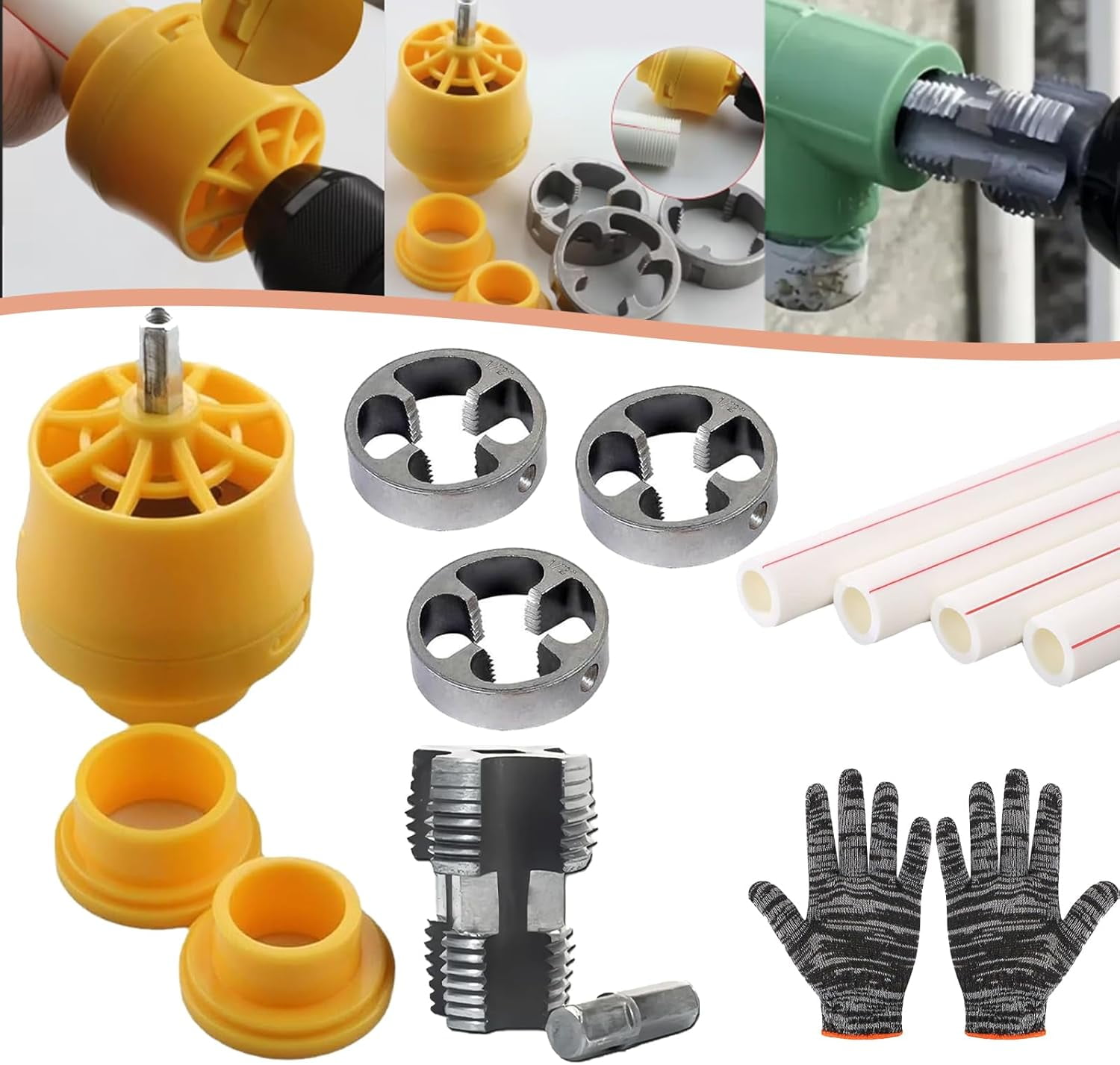 Electric Drill Compatible PVC Pipe Threader Kit with Various Die Sizes ...
