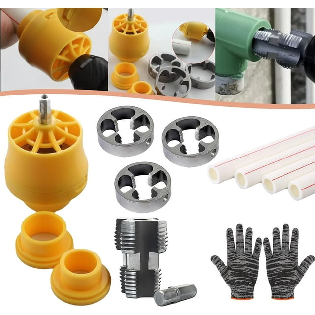 Electric Drill Compatible PVC Pipe Threader Kit with Various Die Sizes ...