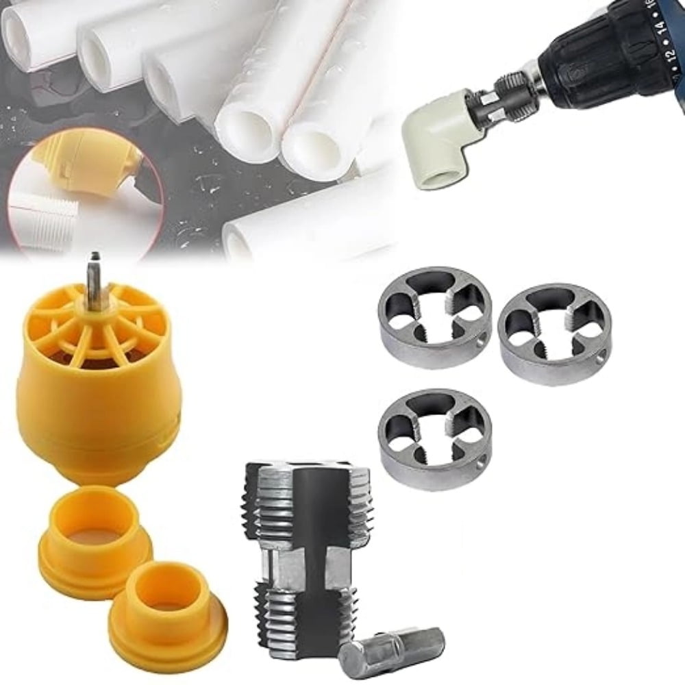 Electric Drill Compatible PVC Pipe Threader Kit with Various Die Sizes ...