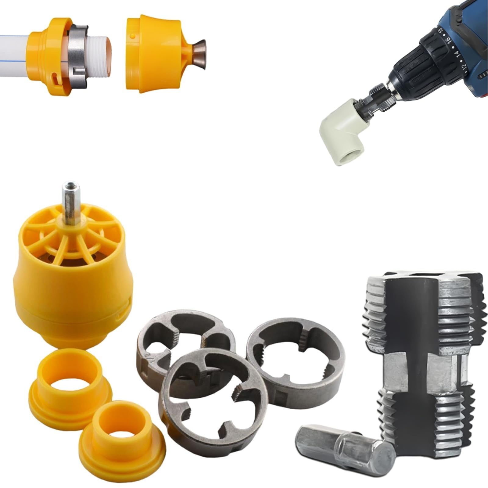 Electric Drill Compatible Pvc Pipe Threader Kit With Various Die Sizes ...