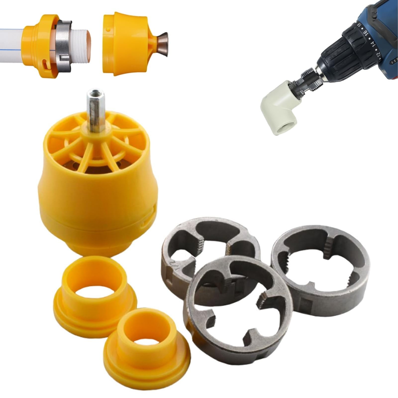 Electric Drill PVC Thread Maker Tool, PVC Pipe Threader Set with 3 Dies ...