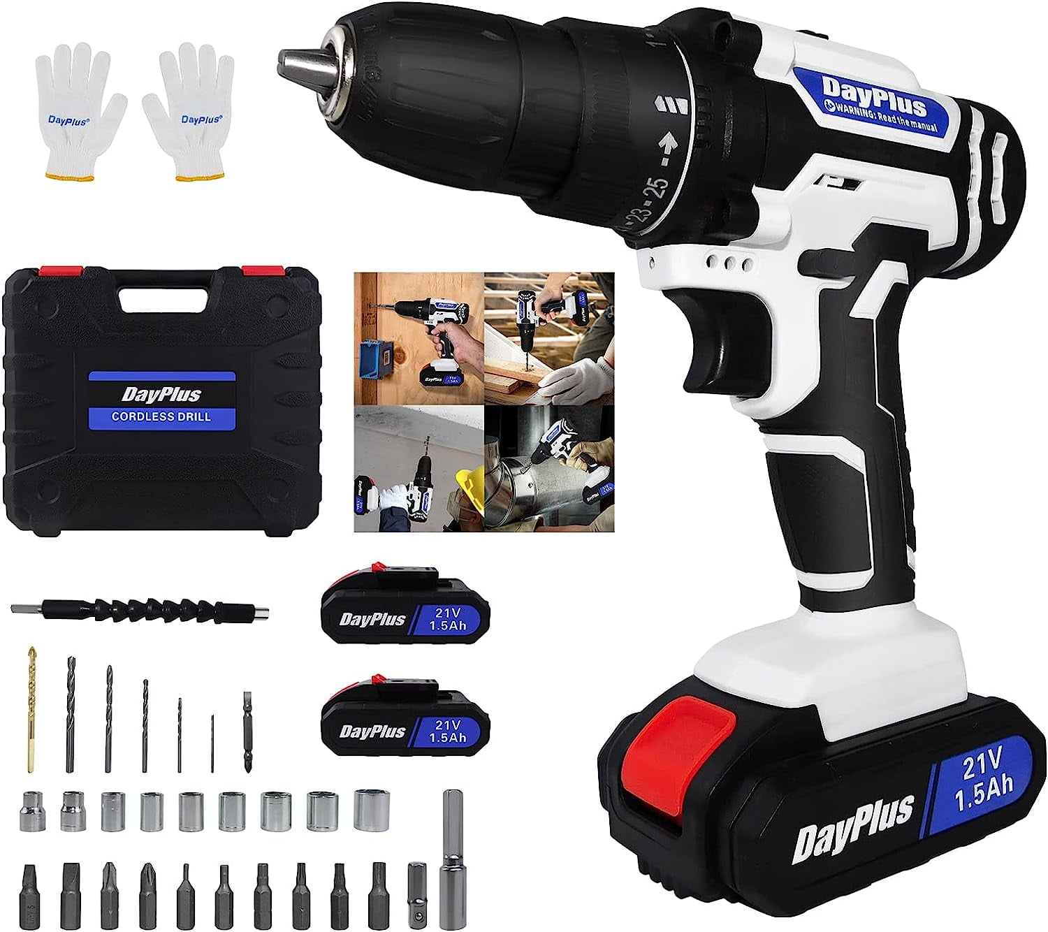 Electric Driver, 21V Max Cordless Drill with Battery and Charger, 3/8 ...