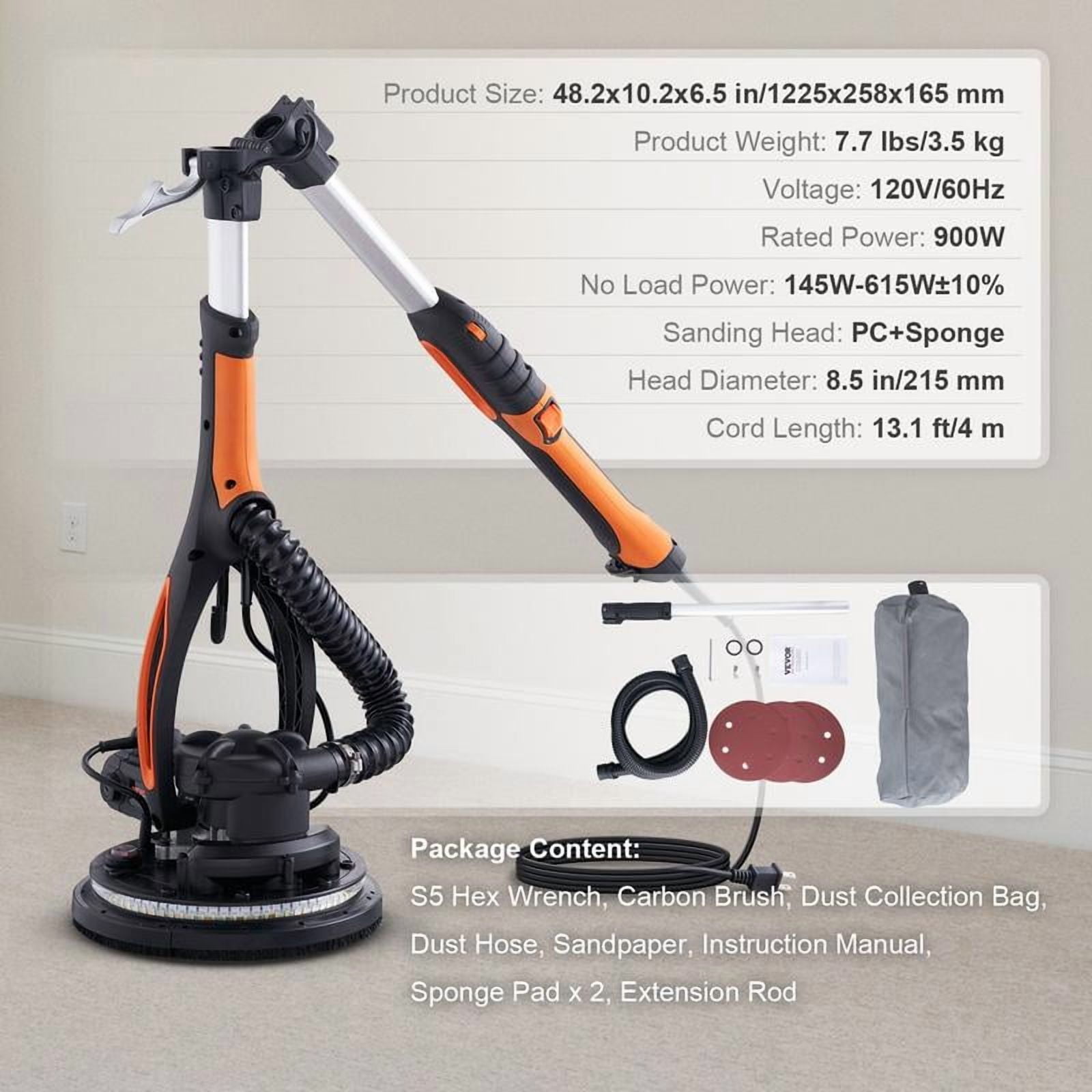 -Electric Drywall Sander 900W, Self-Suction & Variable Speed 800-1800 ...