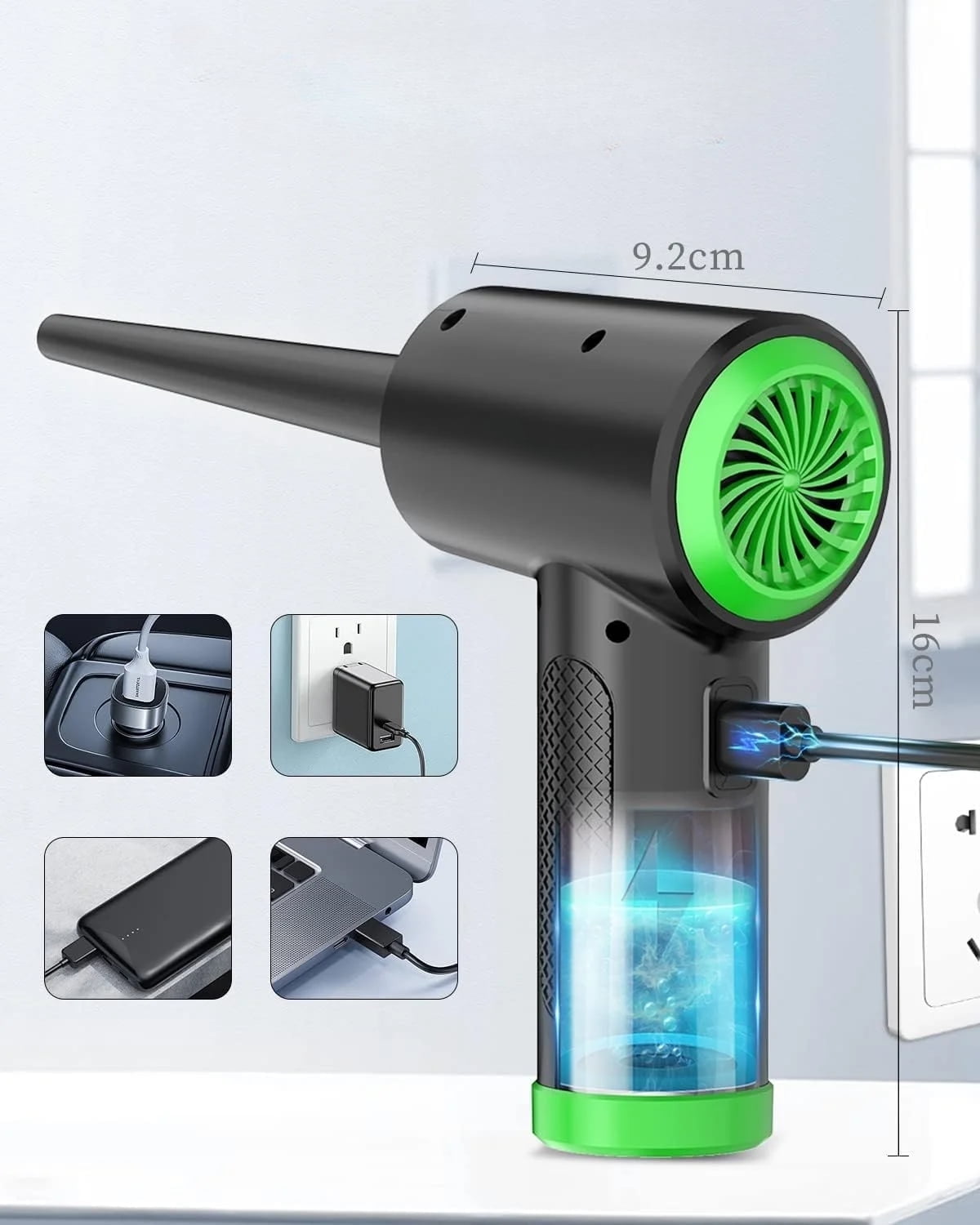 Abli Electric Duster Compressed Air Sprayer with LED Light, Keyboard ...