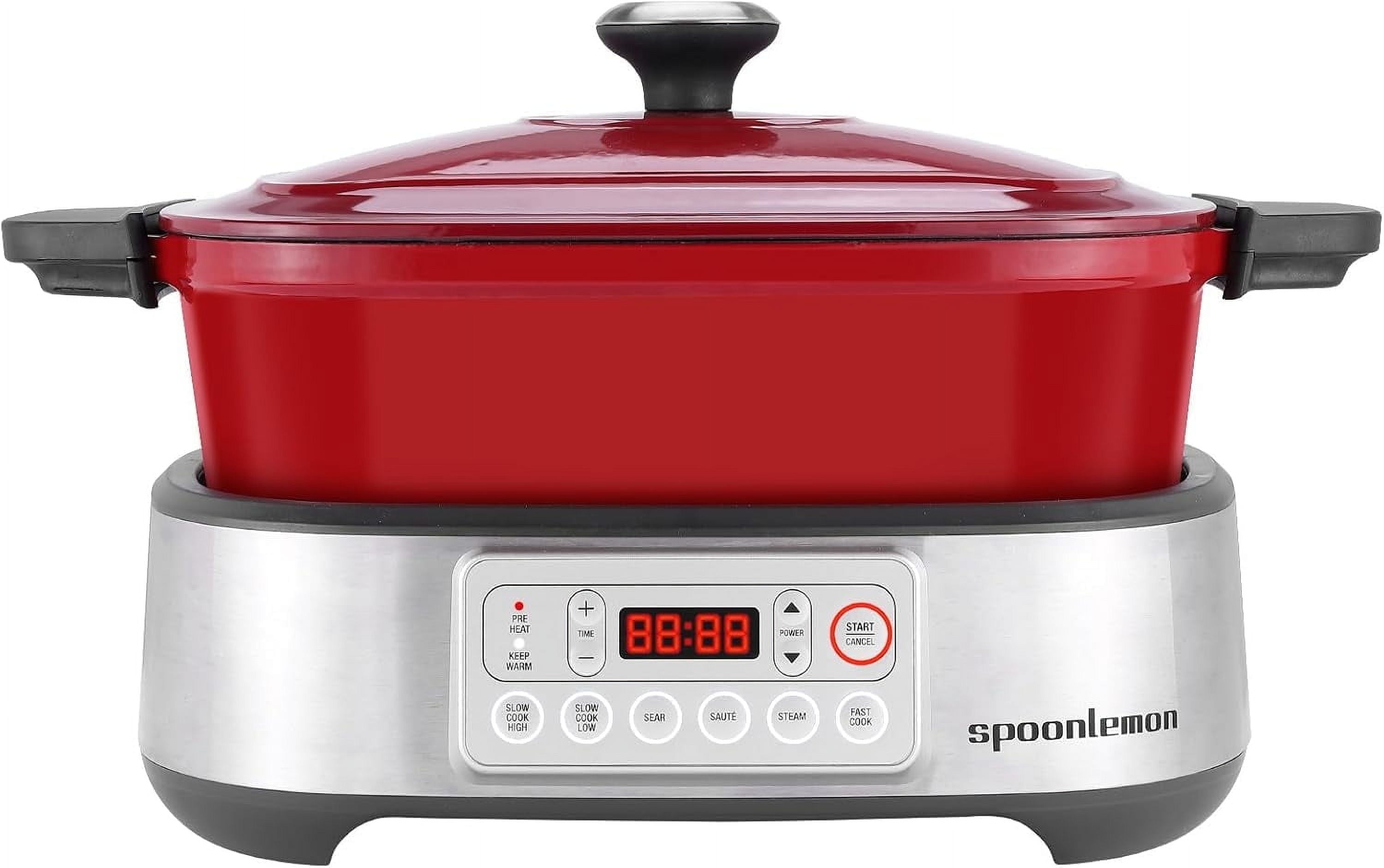 Spoonlemon Electric Dutch Oven Multi-Cooker, 5.8QT Enameled Cast Iron ...