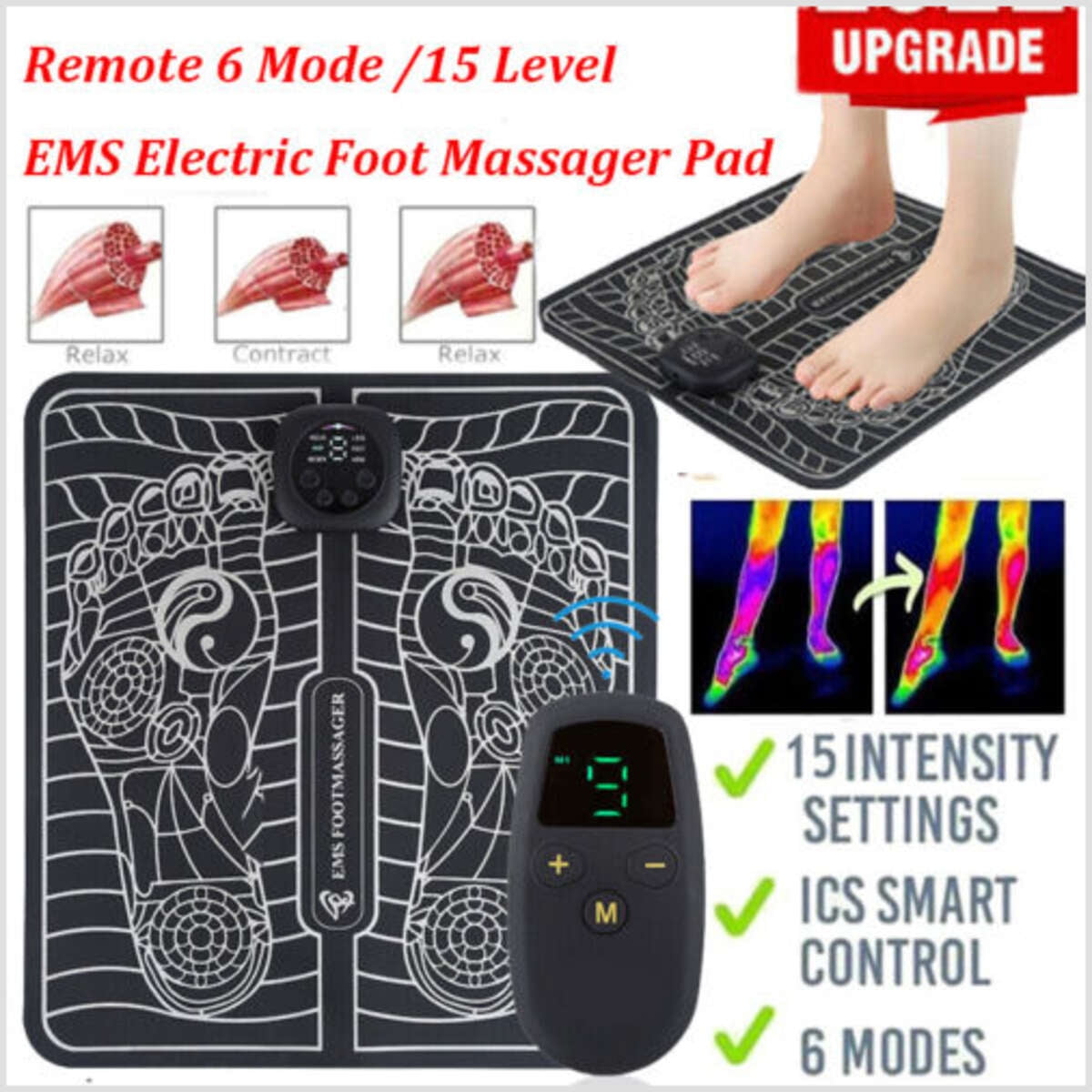 Electric EMS Foot Massager Leg Reshaping Pad Feet Muscle Stimulator Mat ...