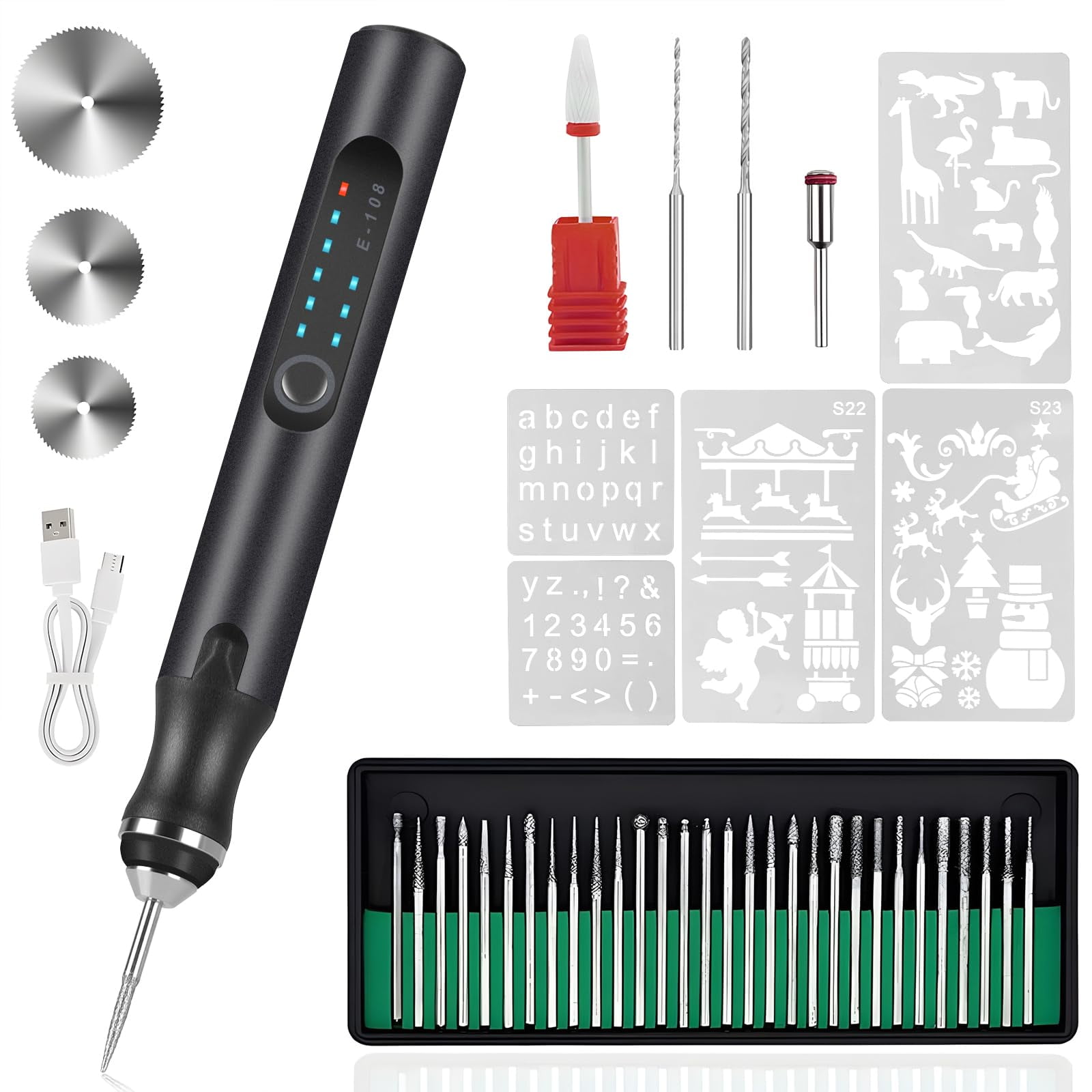 Electric Engraving Pen with 37 Bits, USB Rechargeable Cordless ...