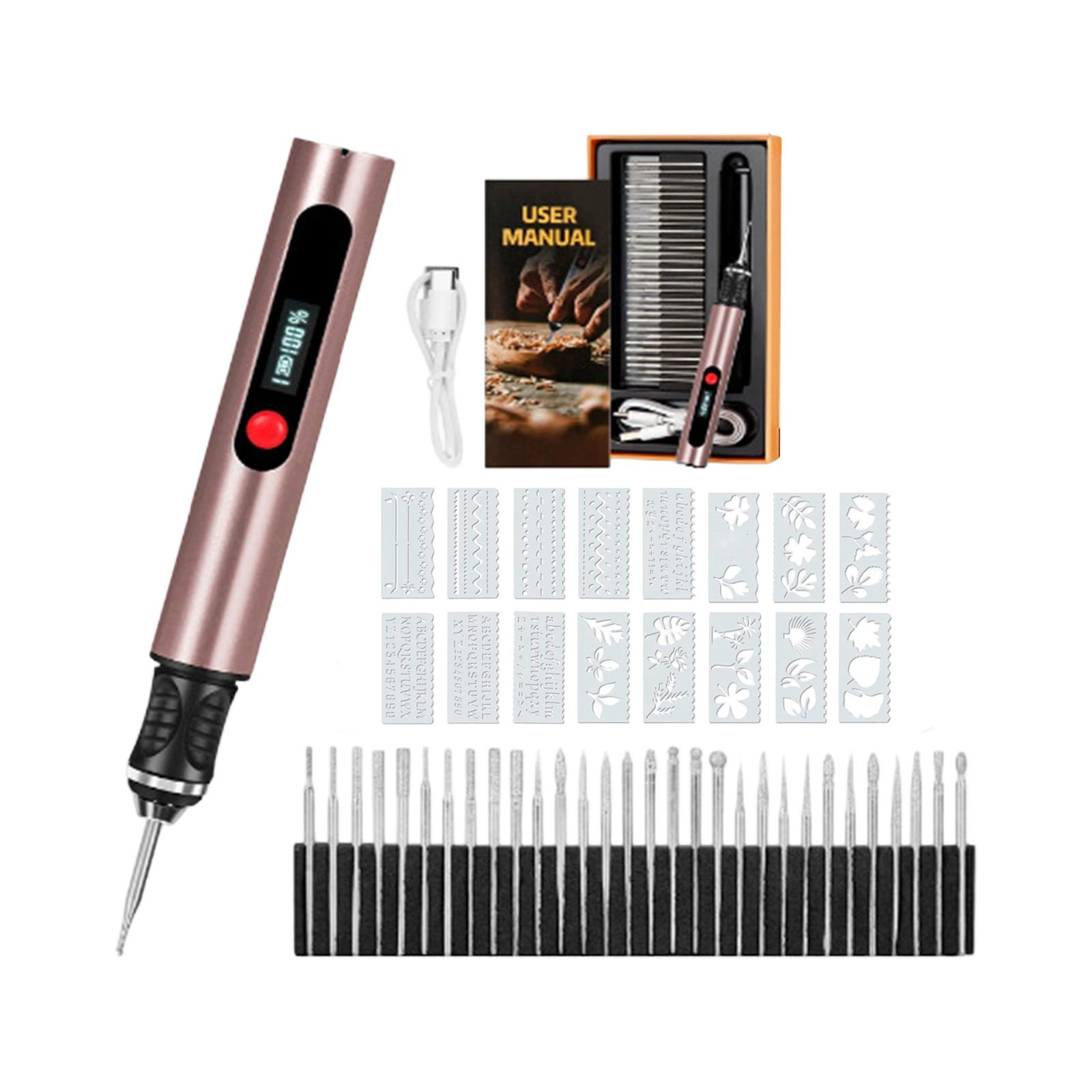 Electric Engraving Pen Cordless Micro Carving Pen with Stencils and 30 ...
