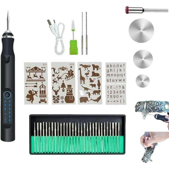 Electric Engraving Pen Kit: Professional 37 Bits 3-Speed USB ...