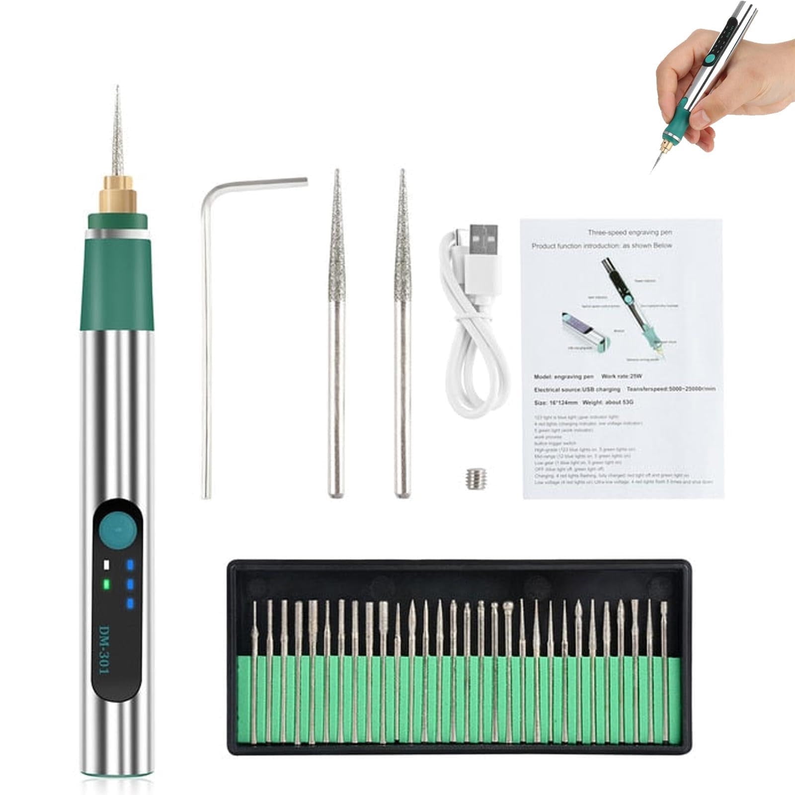 Electric Engraving Pen, USB Rechargeable Cordless Engraving Machine ...