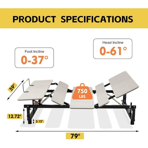 Electric Ergonomic Adjustable Bed Base Queen Size with Wireless Remote ...