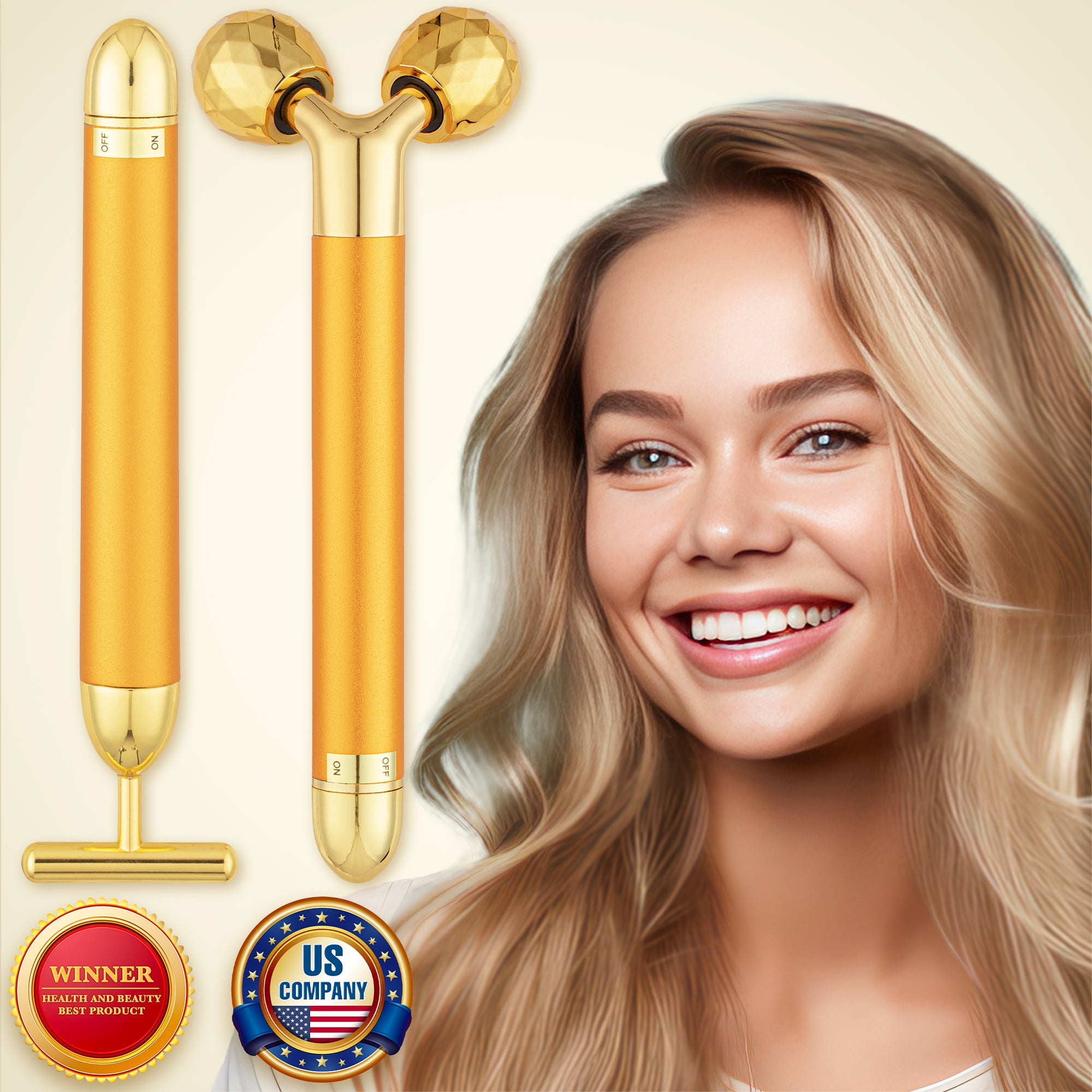 Electric Face Massager Kit for Women, 2-in-1 Vibrating Golden 3D Roller ...