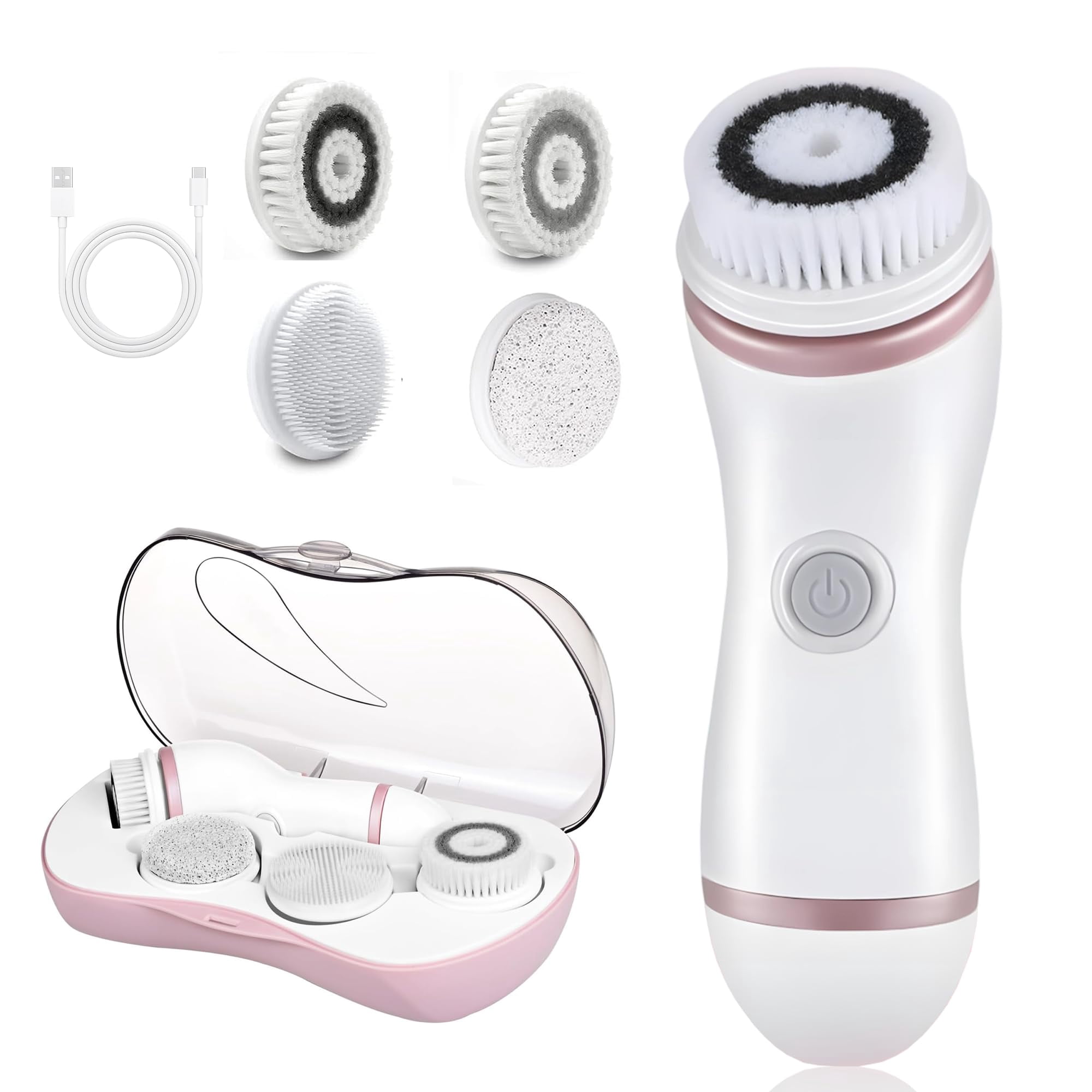 Electric Facial Cleansing Brush with 4 Cleanser Heads and 2 Adjustable ...