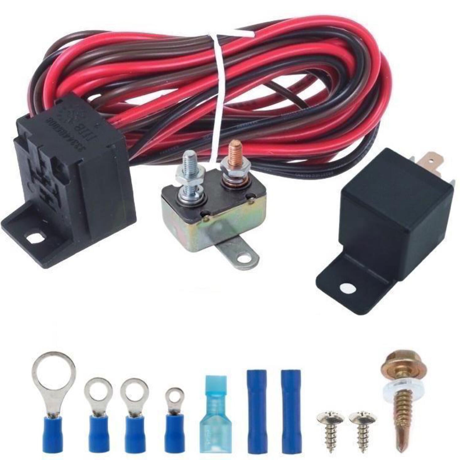 Electric Fan Auto Thermostat Switch 40 Amp Relay Wire Harness Kit ...