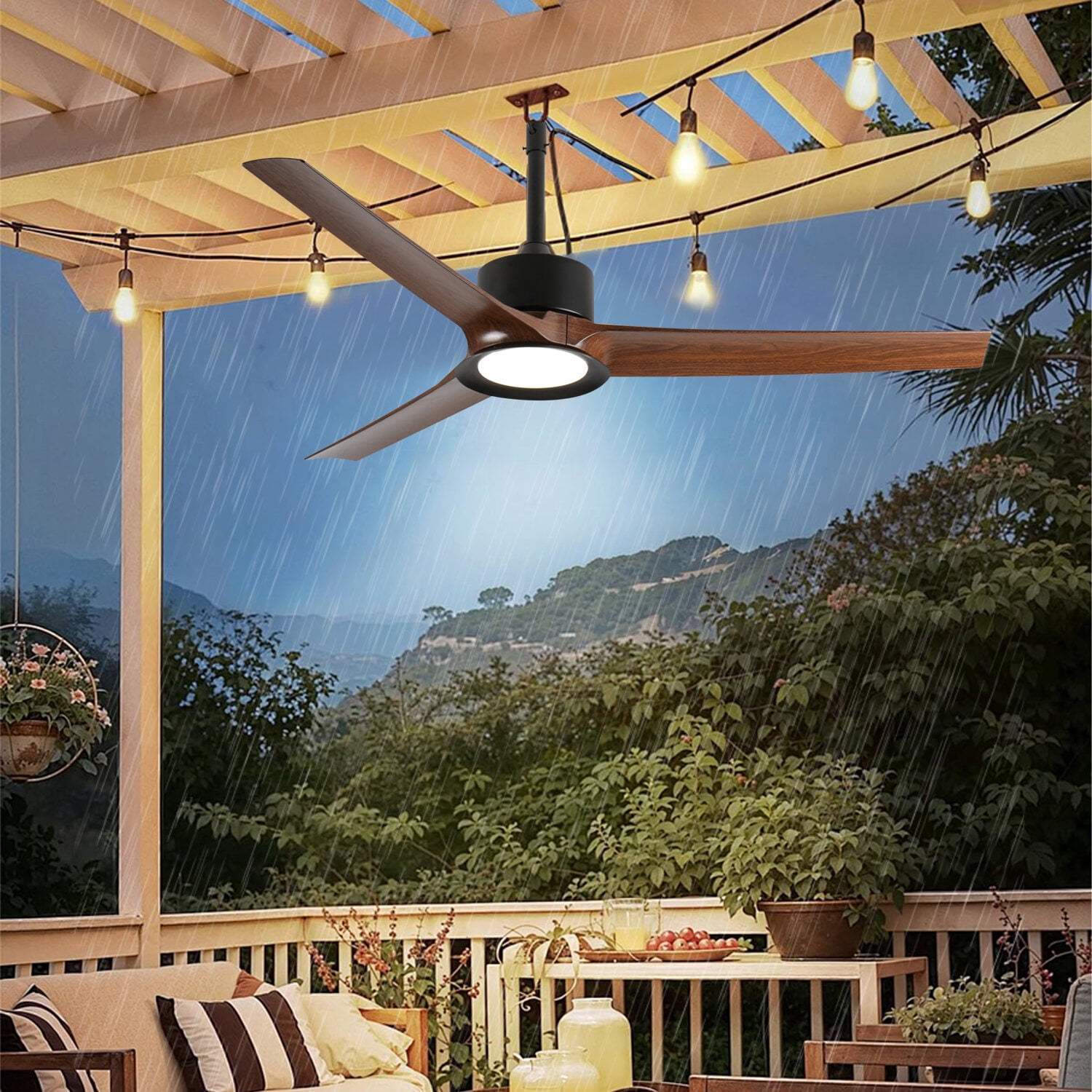 Electric Fans Outdoor Ceiling Fan with Light: 52 Inch Black Waterproof ...