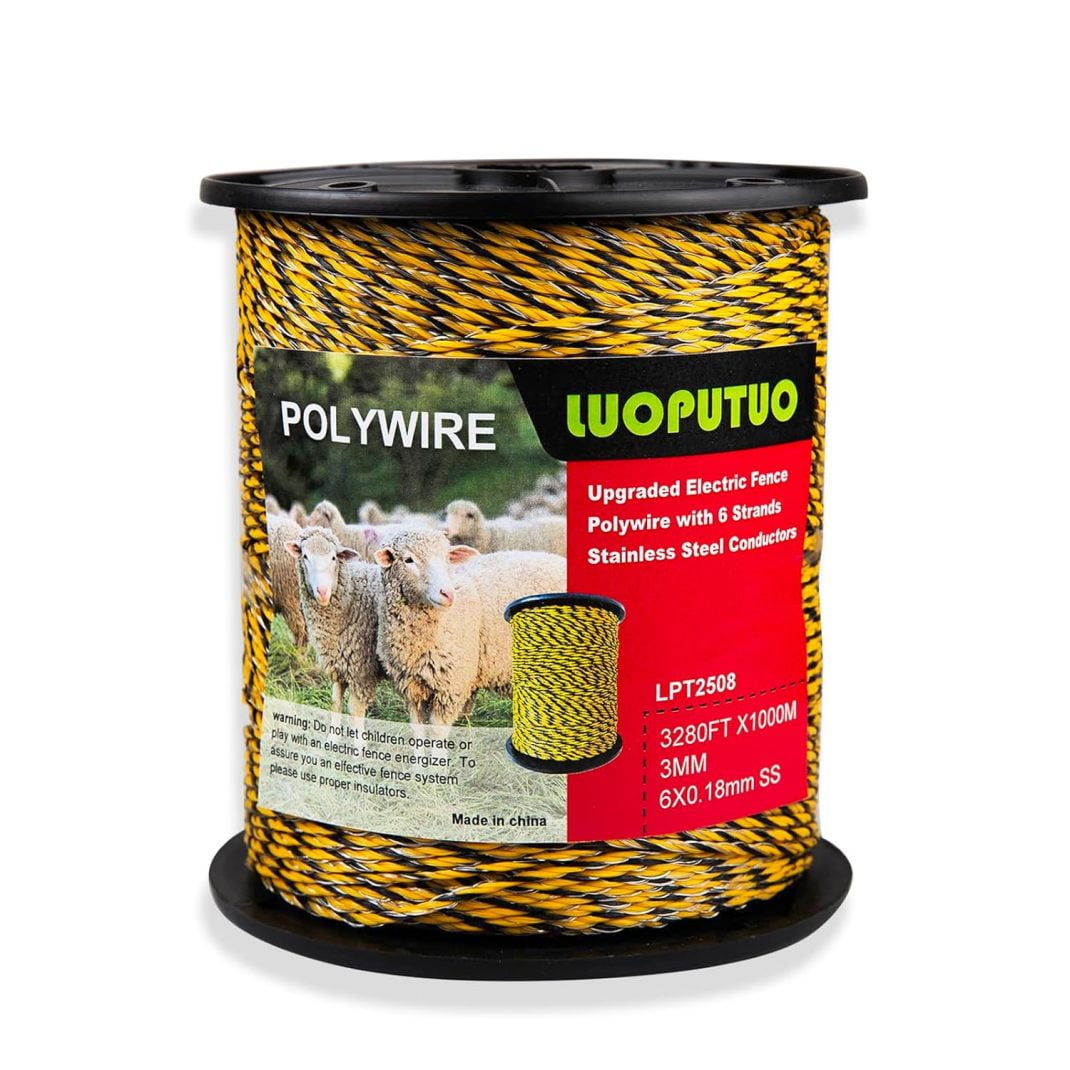 Electric Fence Polywire - 3280ft/1000m | 6 Stainless Steel Strands ...